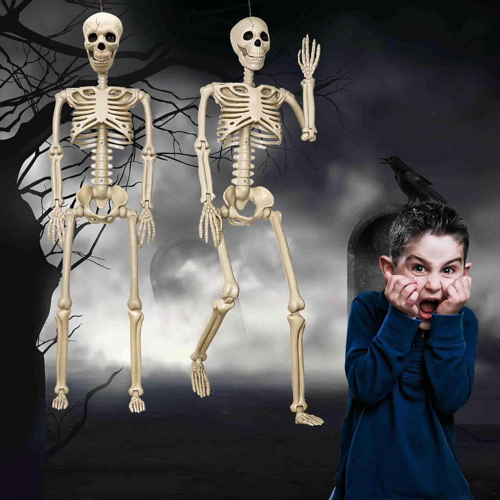 35.4Inch Halloween Posable Life Size Skeleton, Full Body Realistic ...