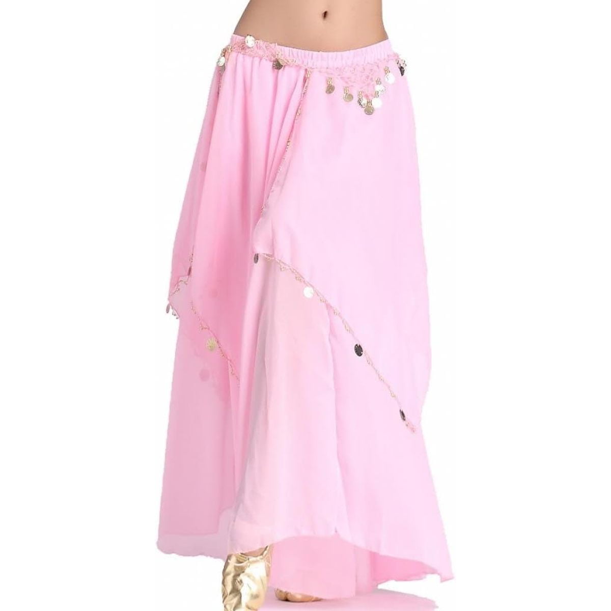 35.4in 120D Chiffon Women's Belly Dance Skirt with Coins,Pink - Walmart.com