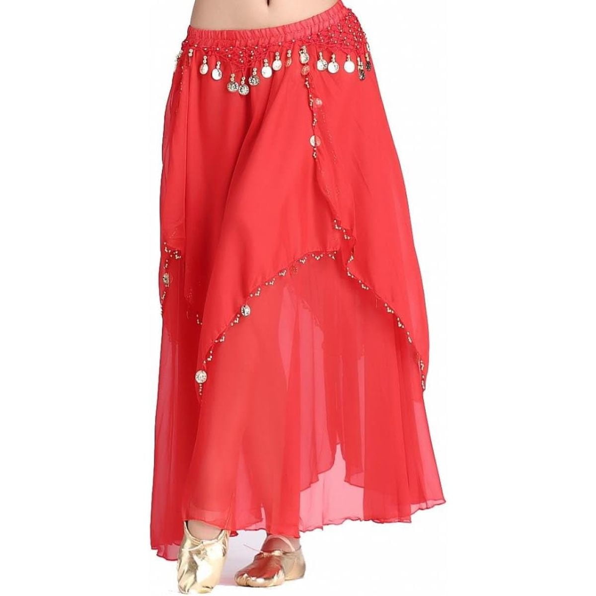 35.4in 120D Chiffon Women's Belly Dance Skirt with Coins,Red - Walmart.com