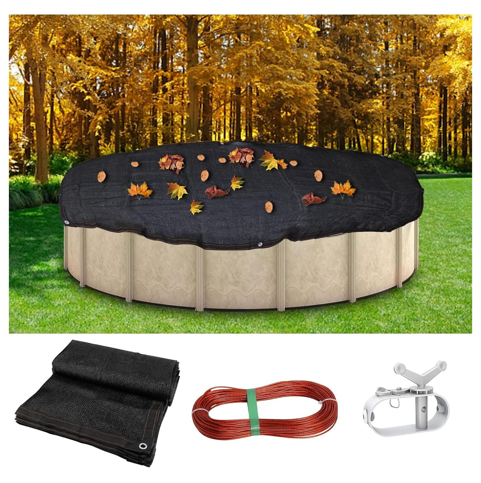 35.4x35.4ft Leaf Net Pool Cover with Rope& Winch, Swimming Pool Net ...