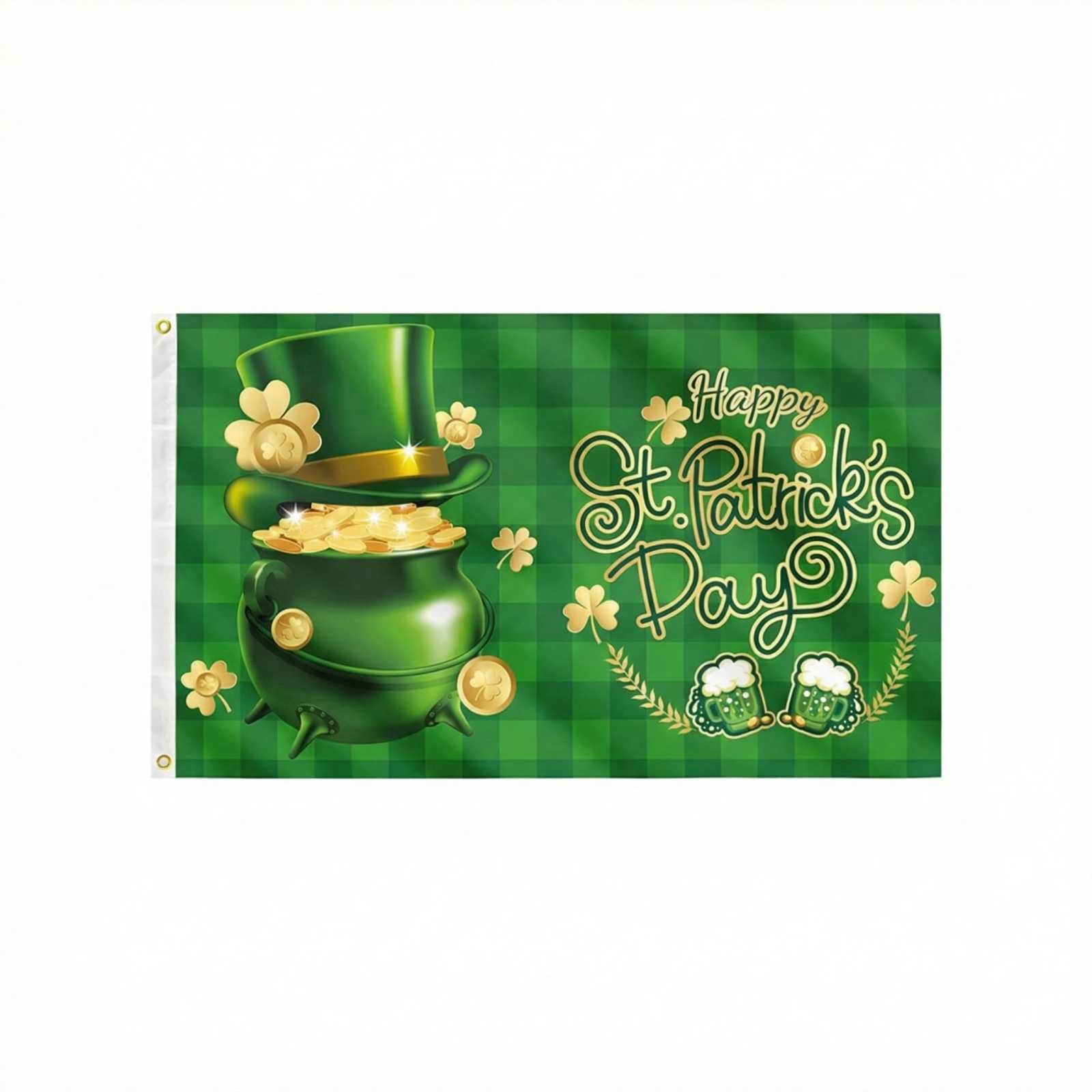 35.4x59 Inch St Patricks Day Banner Decor Flag, Irish Green Clover Pot ...