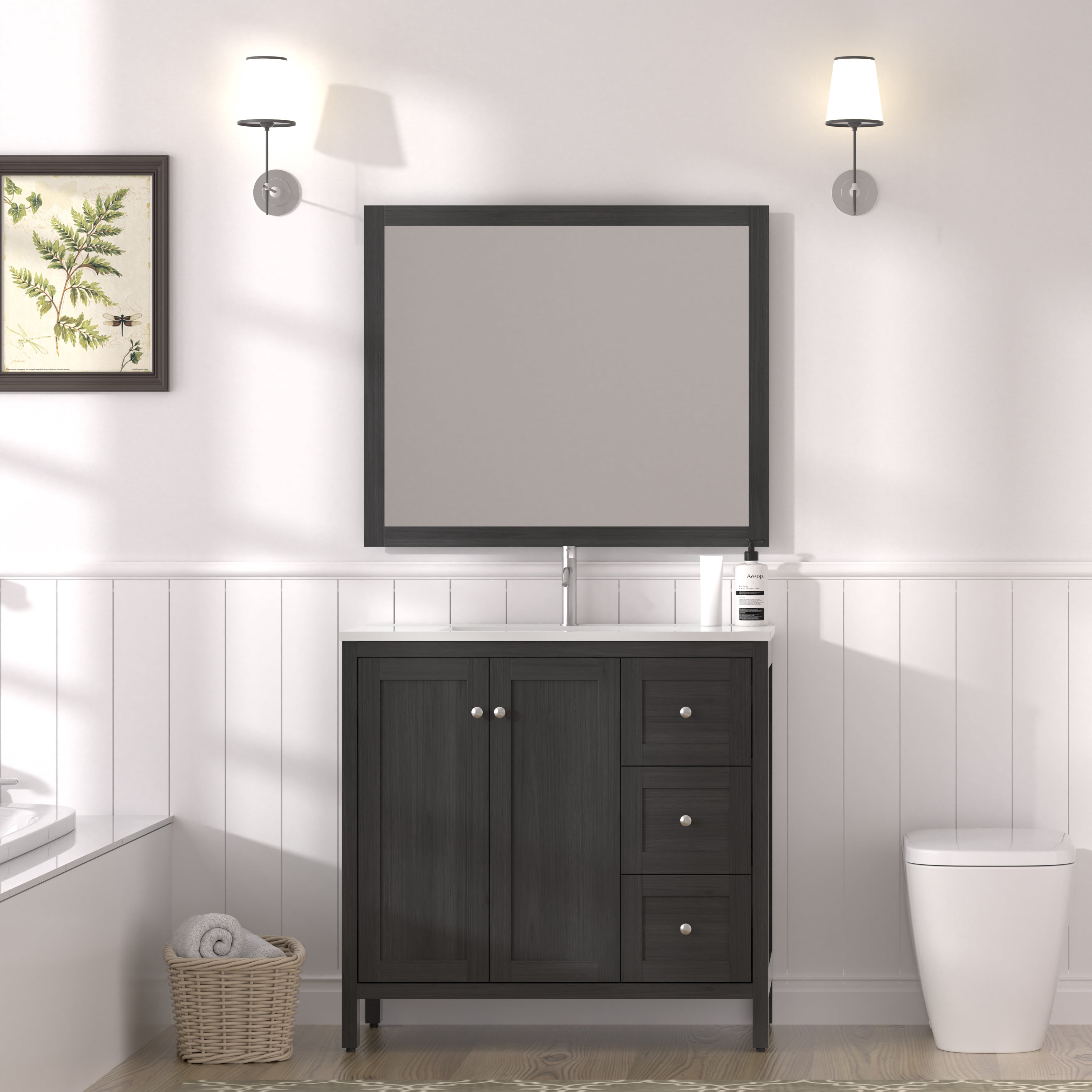 35.5" Bathroom Vanity , Modern Bathroom Cabinet with Basin, Bathroom ...