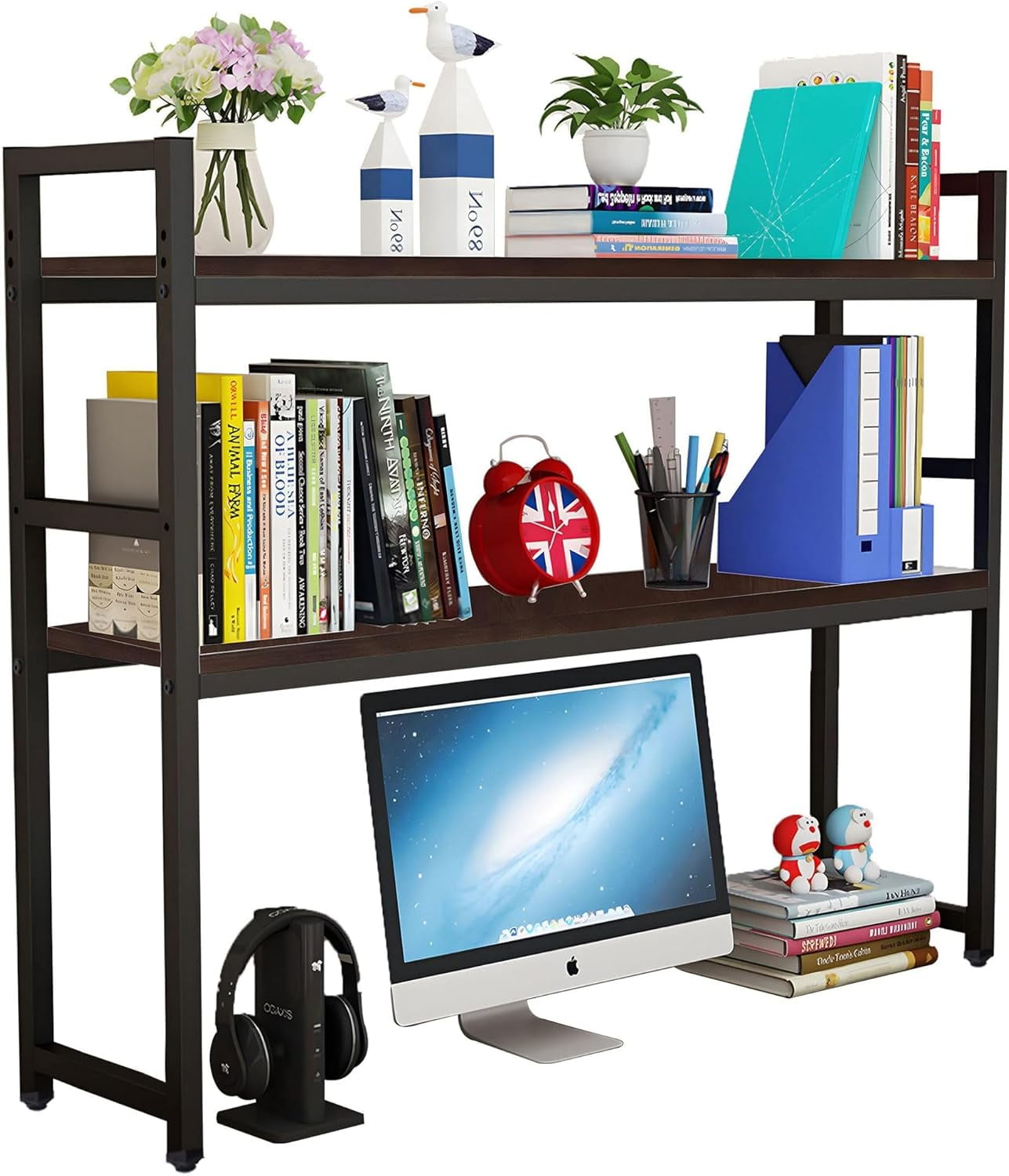 35.5 Inch 2-Tier Multipurpose Solid Wood Desktop Hutch Shelf for ...