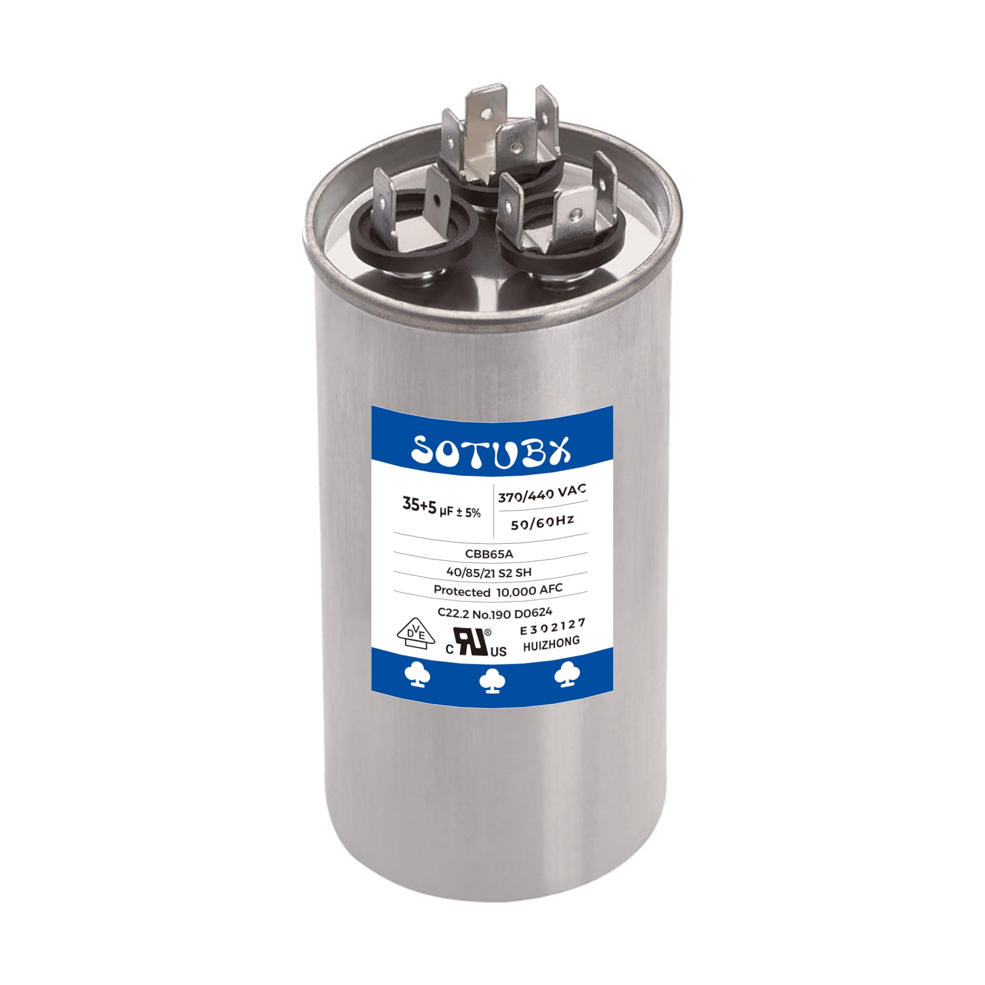 35+5 MFD 370/440VAC Round Motor Dual Run Capacitor 35+5 uF 370V or 440 Volt for AC Air ...