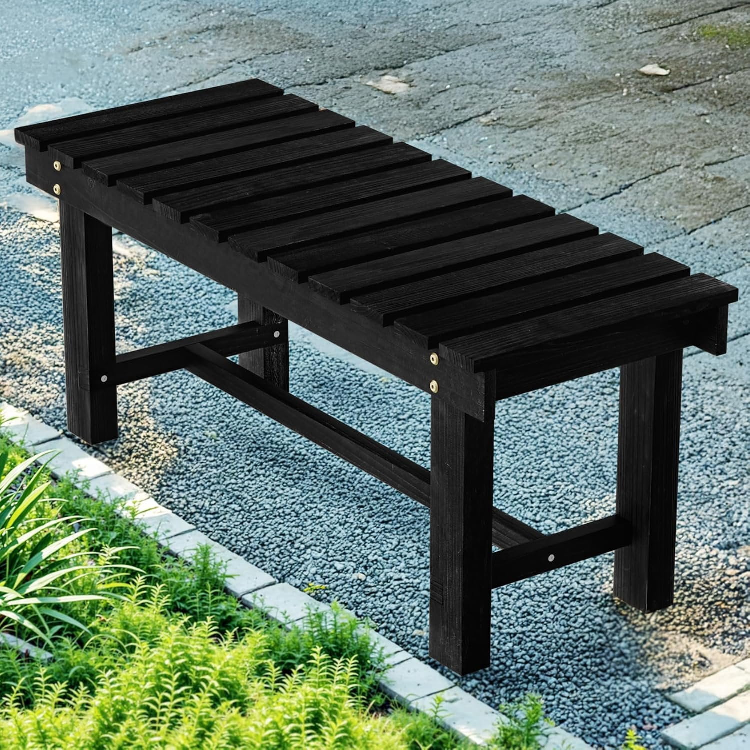 35.5" Outdoor Garden Bench, Weatherproof Patio Benches 2-Person Seat ...