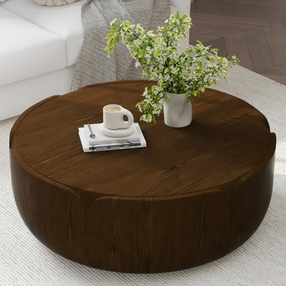 35.5" Round Coffee Table, Modern Wood Circle Center Table, Waterproof ...