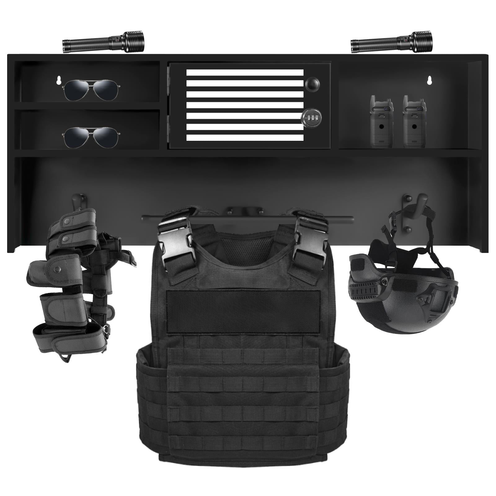 35.5 in Wall - Mounted Metal Police Gear Rack, Tactical Duty Rack with ...