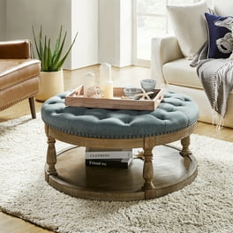 Large Twill Plaid Woven Fabric Upholstered Storage Roland Farmhouse Cocktail Ottoman Footstool Latte color Large storage space Hinged lid Solidwood Frame Walmart