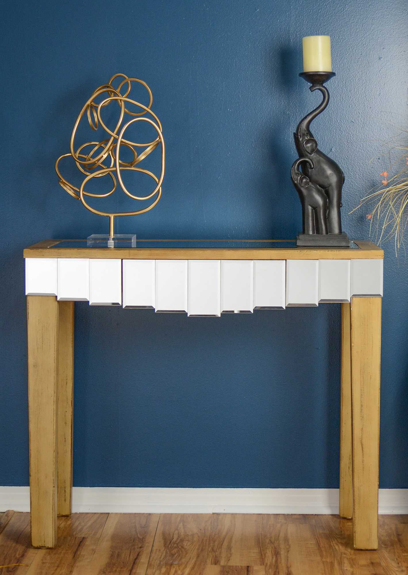 35.5" X 13" X 31" Distressed Brown MDF Wood Mirrored Glass Console ...