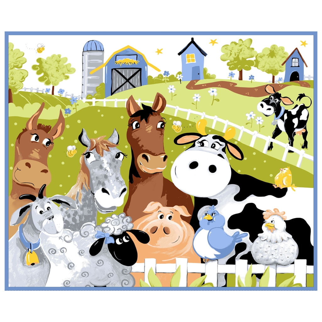 35.5" X 44" Panel Barnyard Blues Farm Animals Horses Cows Sheep Goats ...