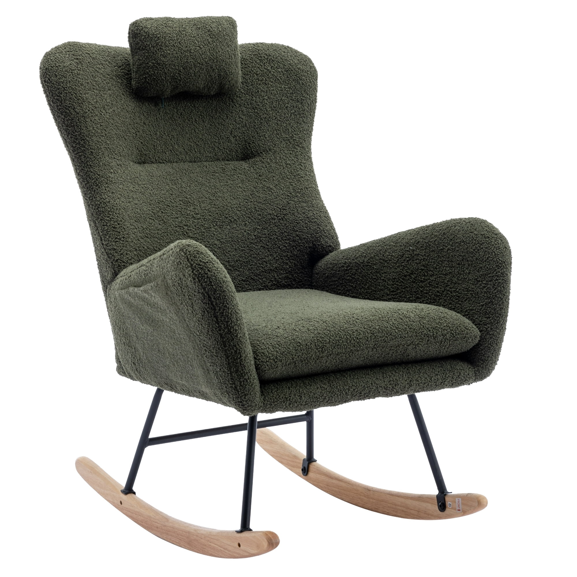35.5 inch Rocking Chair with Pocket - Soft Teddy Fabric Wingback Glider ...