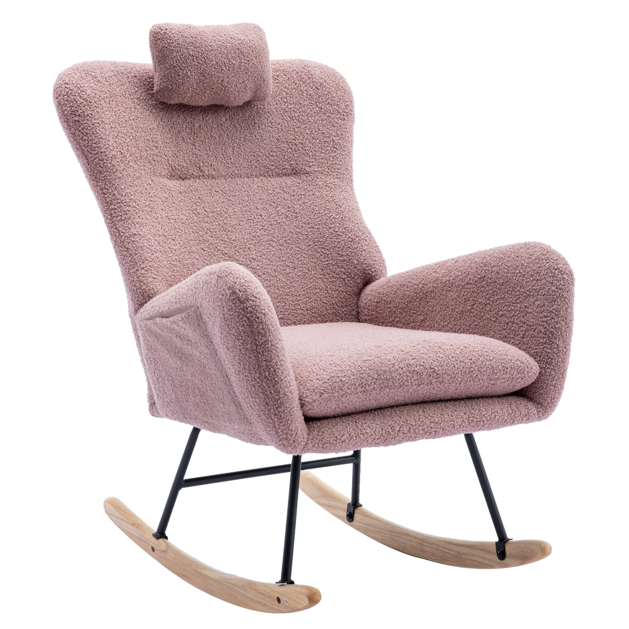 35.5 inch Rocking Chair with Pocket - Soft Teddy Fabric Wingback Glider ...