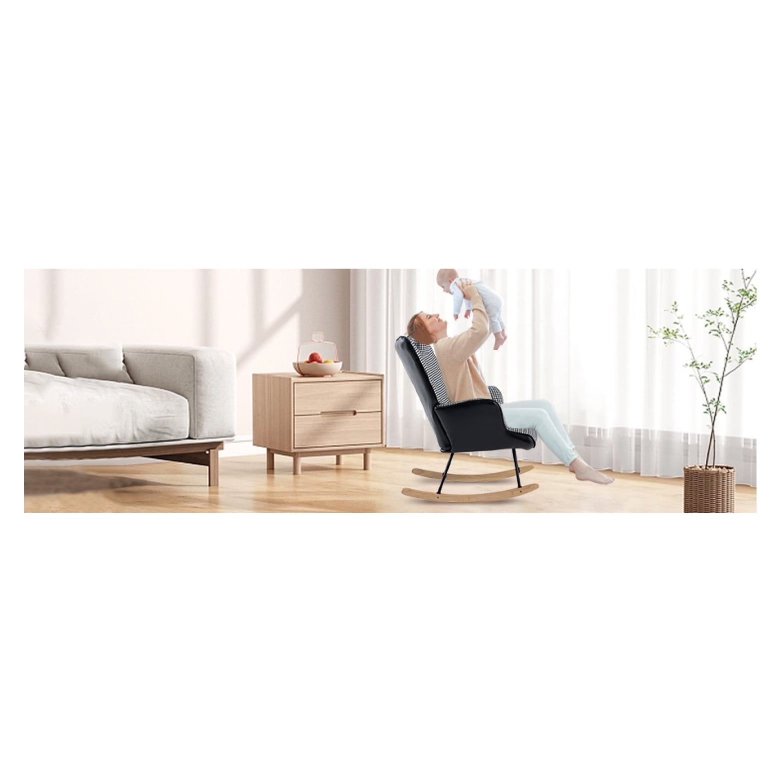 35.5 inch Rocking Chair, Reading Chair, Balcony Chair,Soft Houndstooth ...