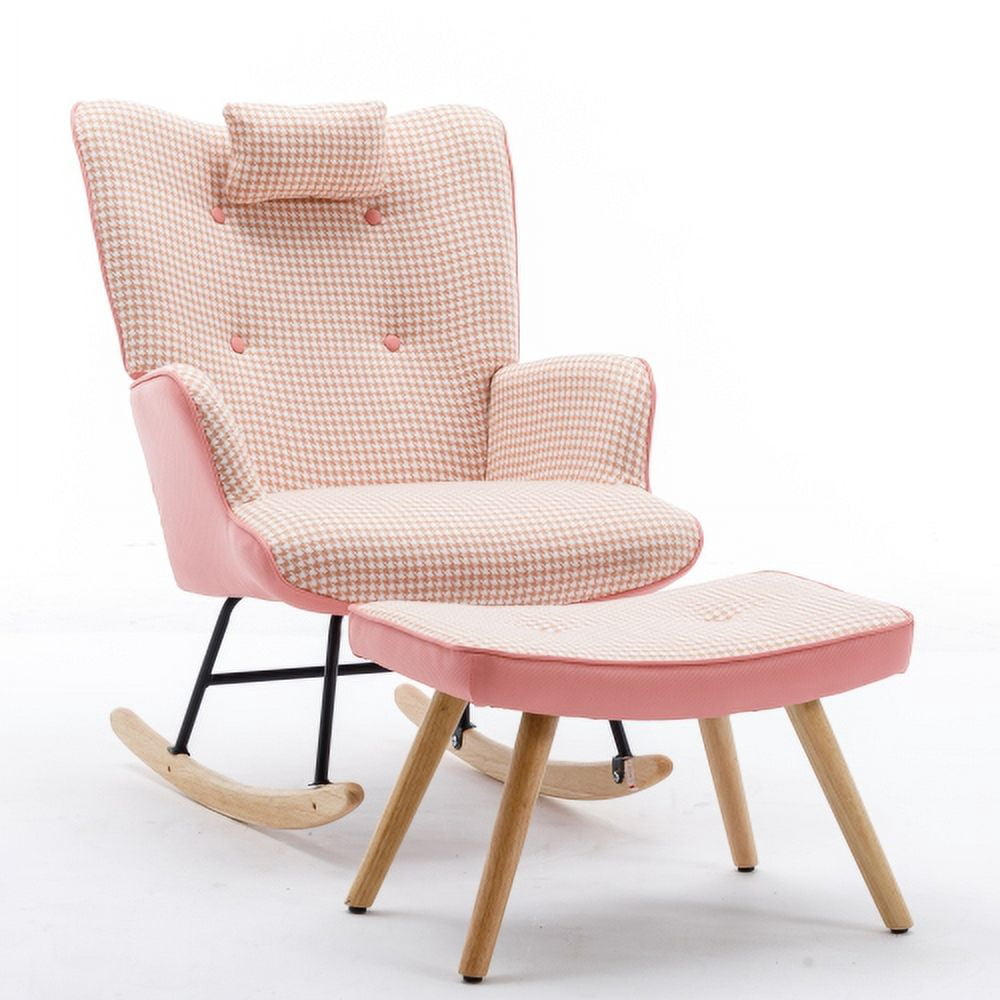 35.5 inch Rocking Chair, Soft Houndstooth Fabric Leather Fabric Rocking ...