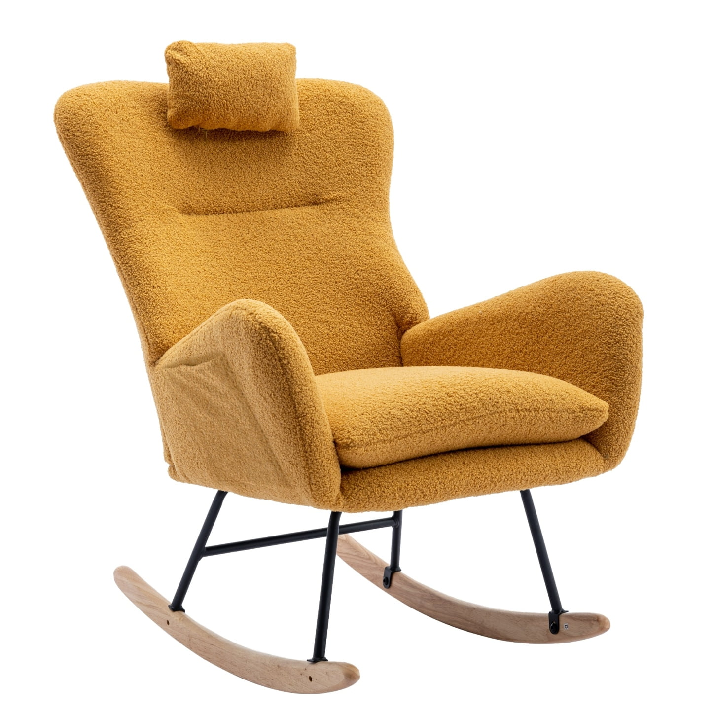 35.5 inch Rocking Chair, Soft Teddy Fabric Rocking Chair with Storage ...