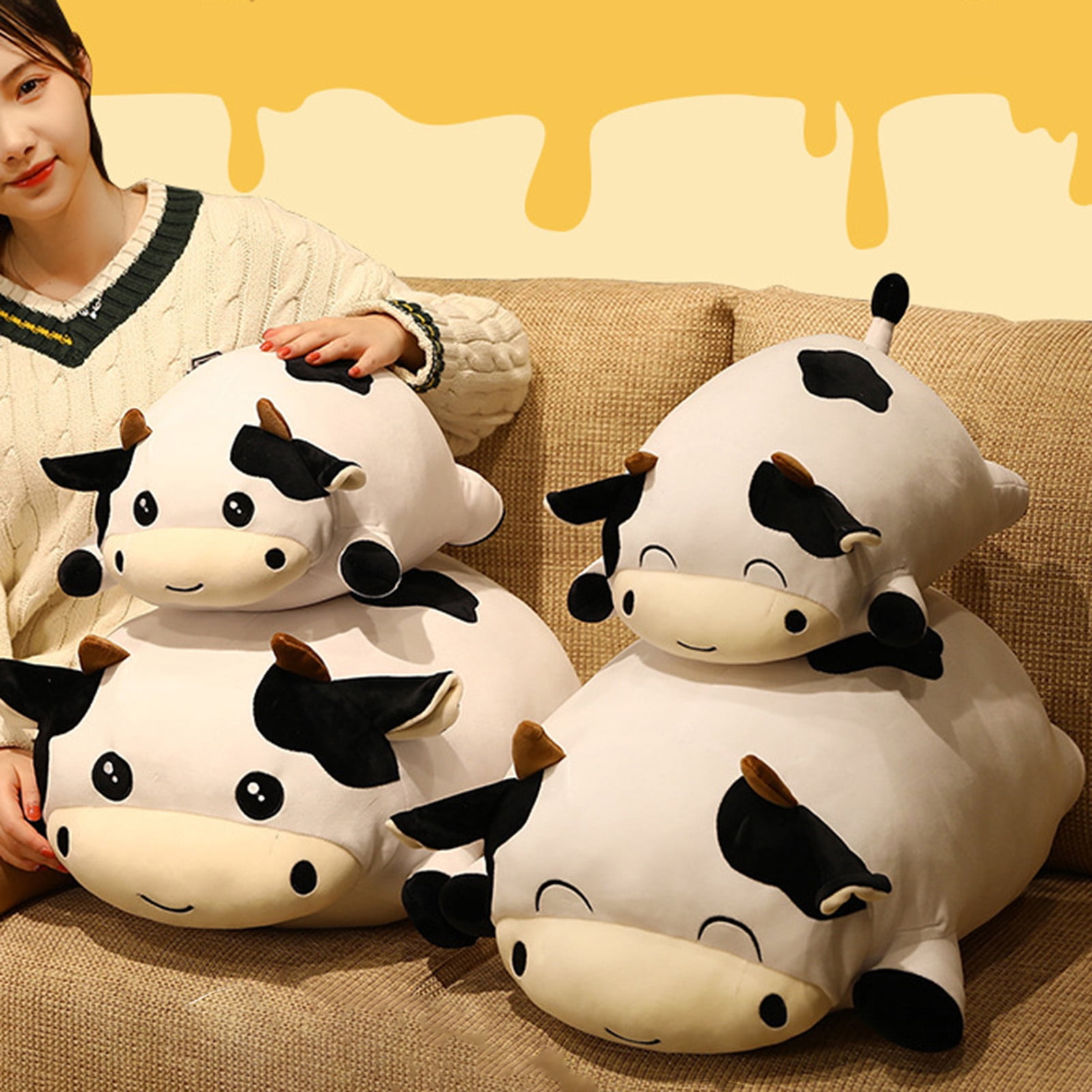 35/50cm Cow Plush Toy Soft Cute Sleeping Accompany Doll Pillow Black ...