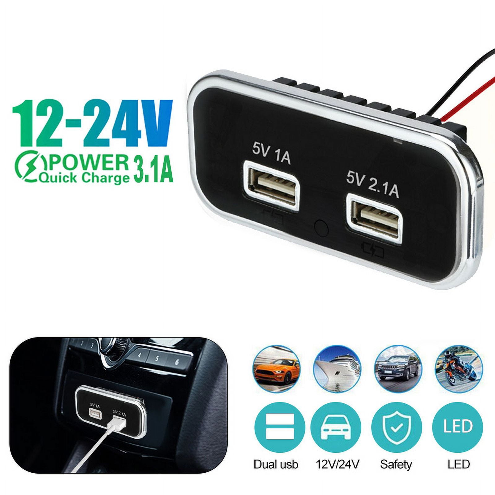 35.5W PD3.0 Car Charger Socket Dual USB 3.1A Type-C Fast Charging ...