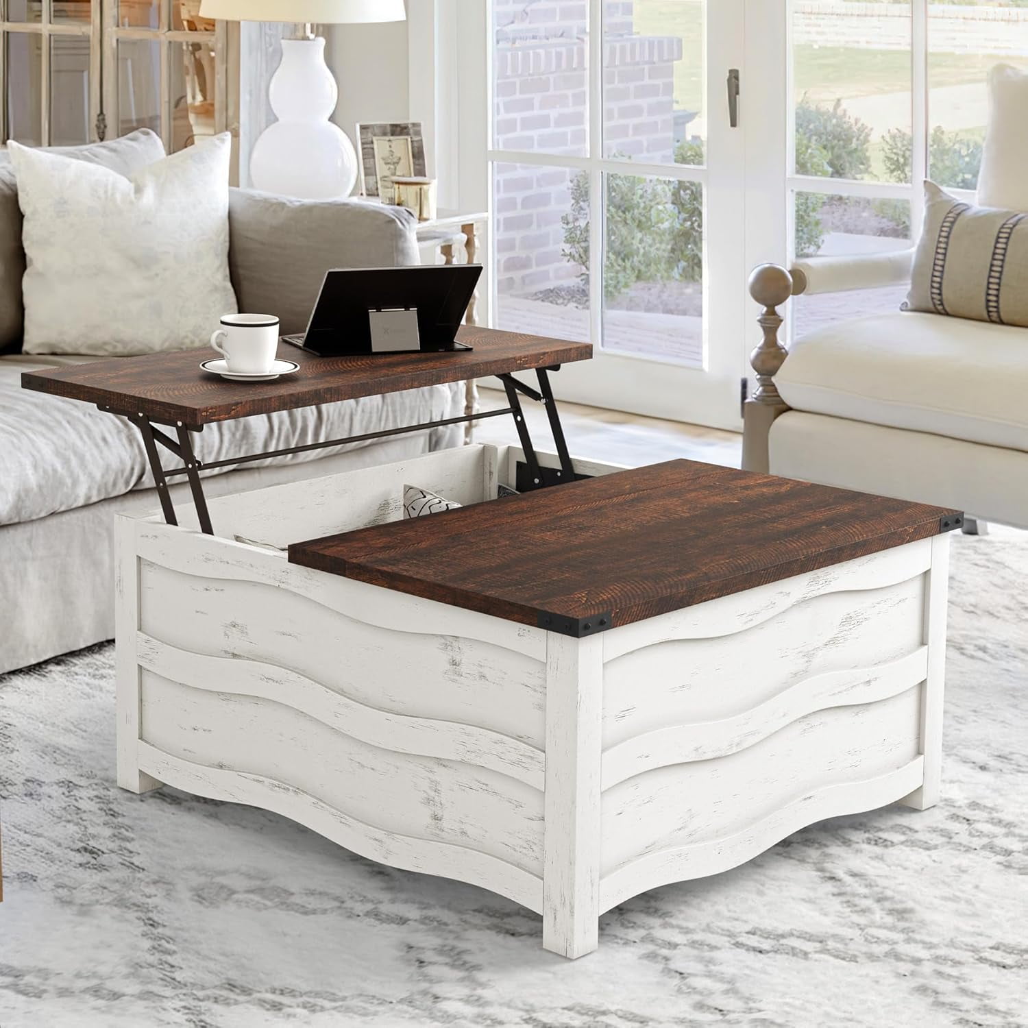 35.6" Lift Top Coffee Table with Storage, Farmhouse Coffee Table for ...