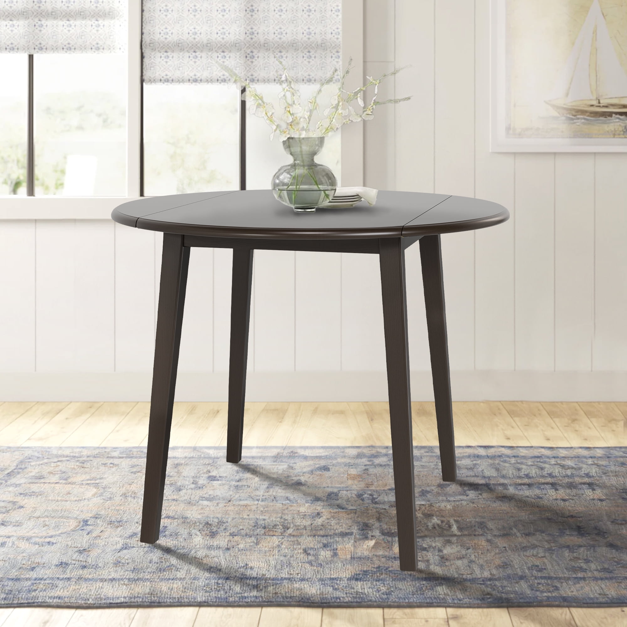 35.8" Expandable Folding Table - Wooden Round Drop Leaf Desk for Small ...