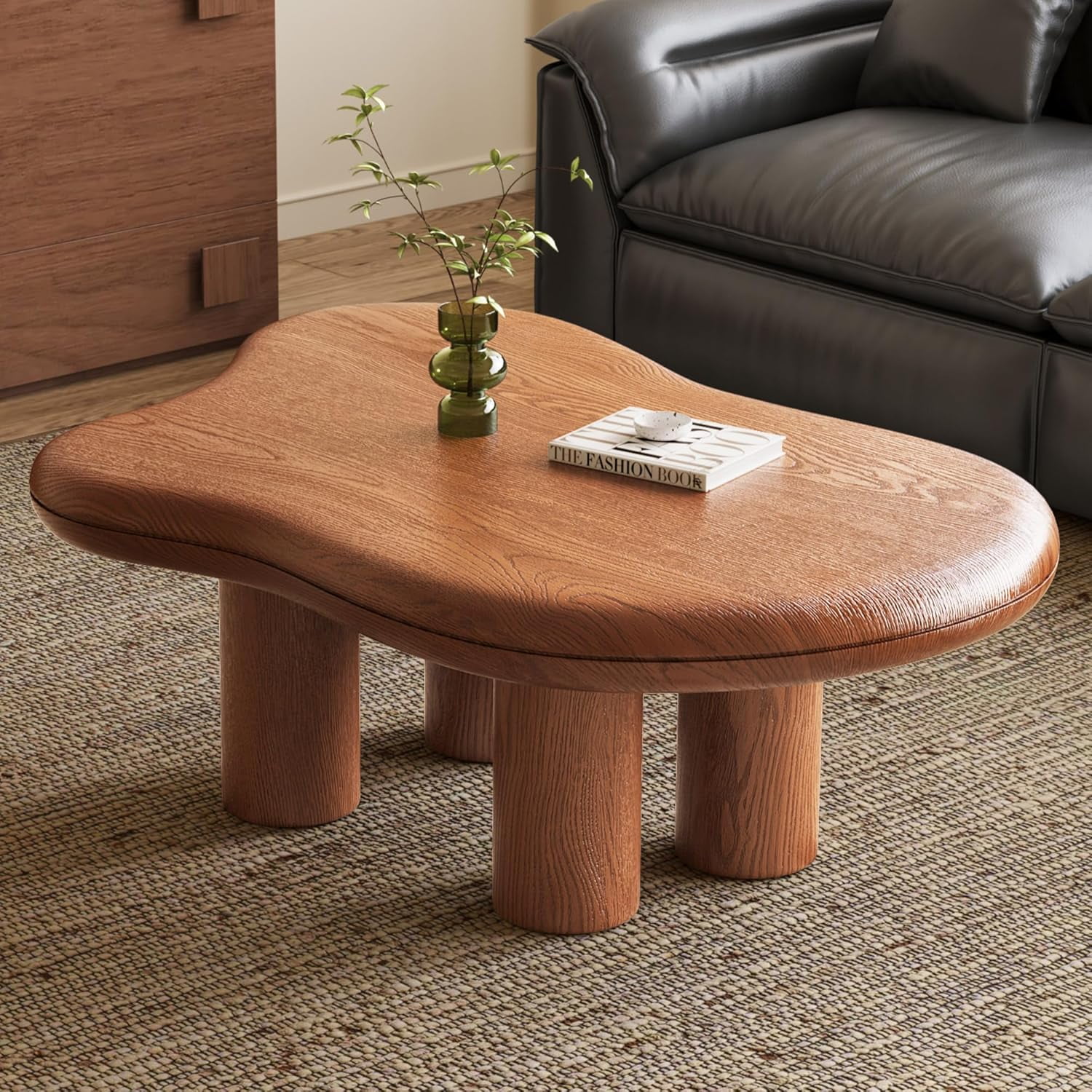 35.82" Wood Color Cloud Shape Coffee Table, Modern Round Edge Coffee ...