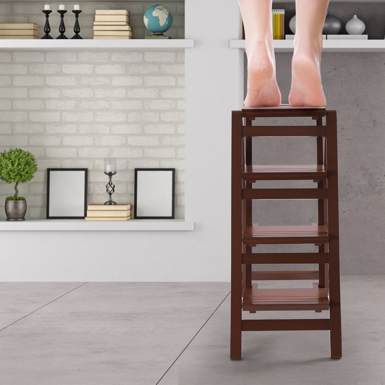 35.83" 4-Step Multi-Function Foldable Space-Saving Ladder Ladder Step ...