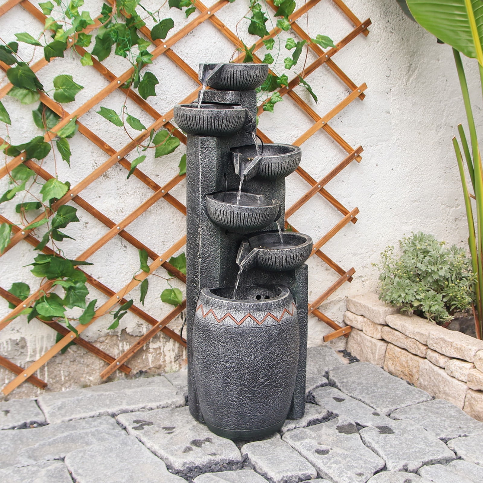 35.83''H Outdoor Indoor Garden Water Fountain 6-Tiers Modern Floor ...