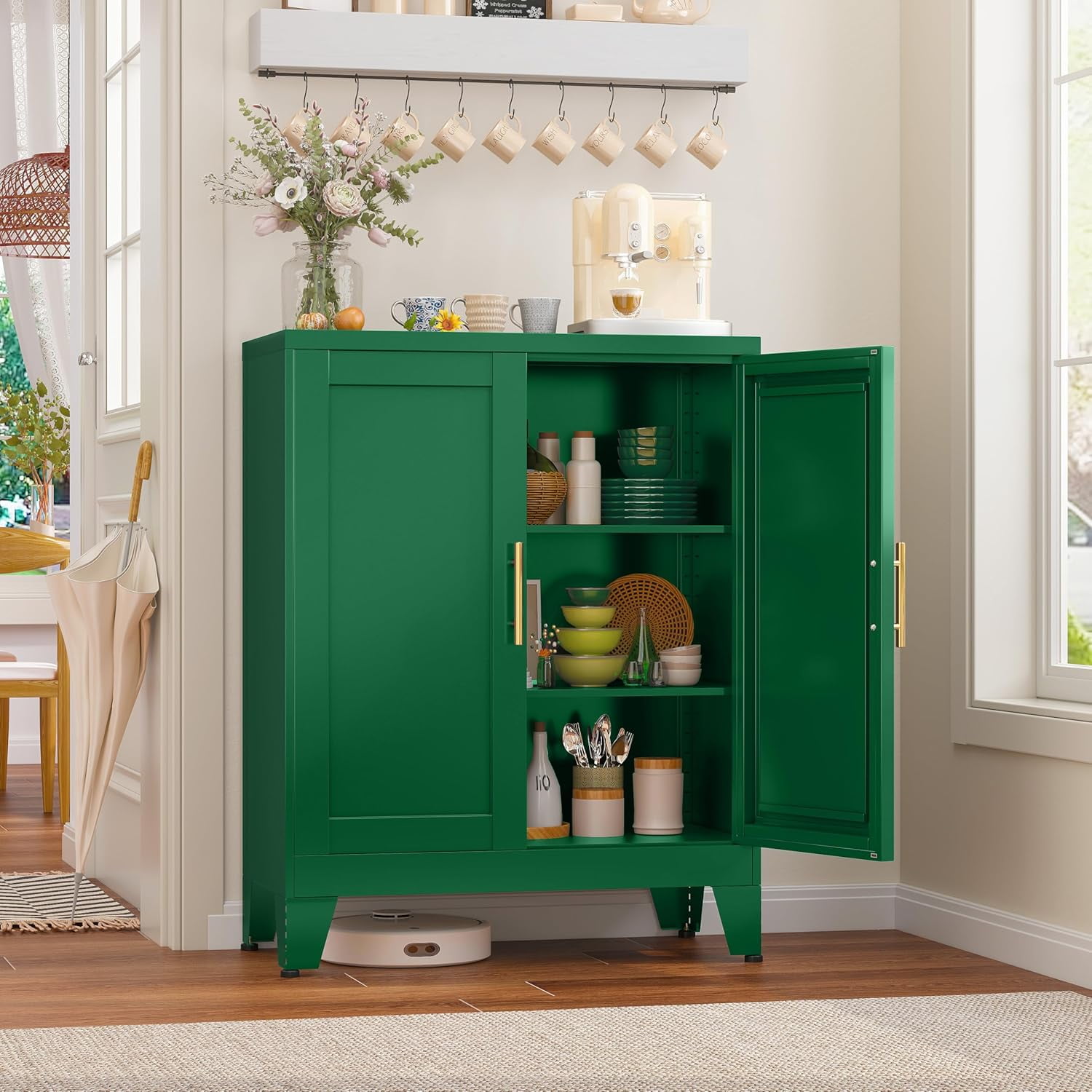 35.83" Metal Kitchen Pantry Storage Cabinet, Storage Cabinets with 2 ...