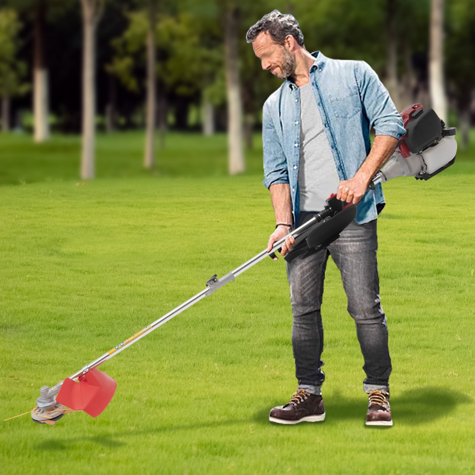 35.88CC Gasoline Weed Wacker, 4-Stroke Lawn Mower with Large Fuel Tank ...