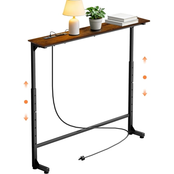 35" Adjustable Height Narrow Console Table with Power Outlets, Long ...