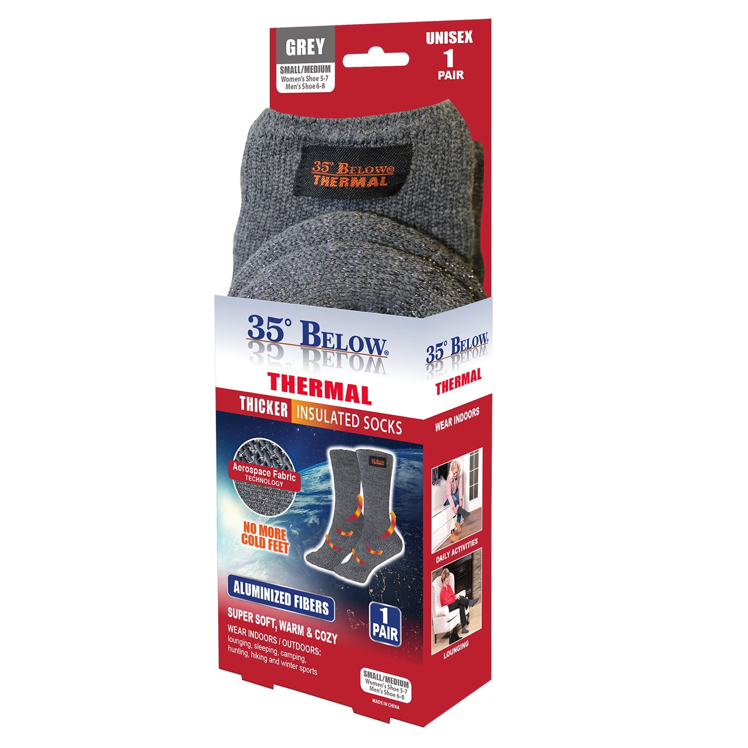 35° Below Thermal Insulated Crew Socks, Gray, Unisex, Small/Medium, 1 ...