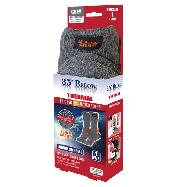 35° Below Thermal Insulated Crew Socks, Gray, Unisex, Small/Medium, 1 ...
