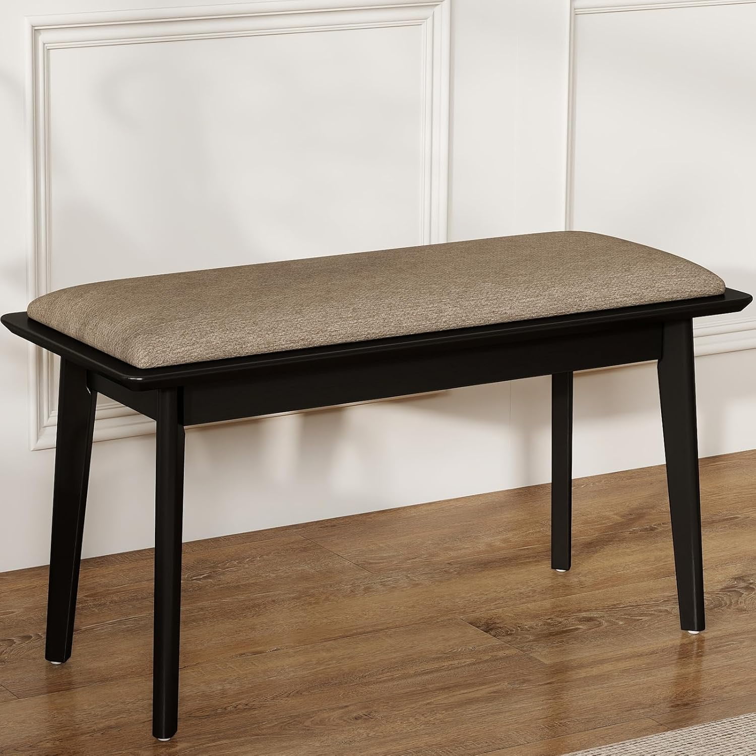 35" Chenille Grey Entryway Bench with Black Wood Legs, Rustic ...