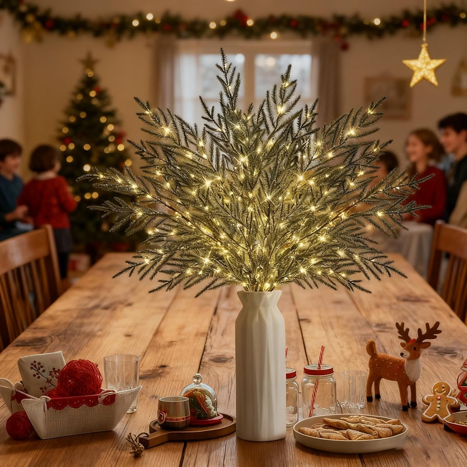 35" Christmas Lighted Norfolk Pine Branches, Pre Lit Norfolk Pine Stems ...