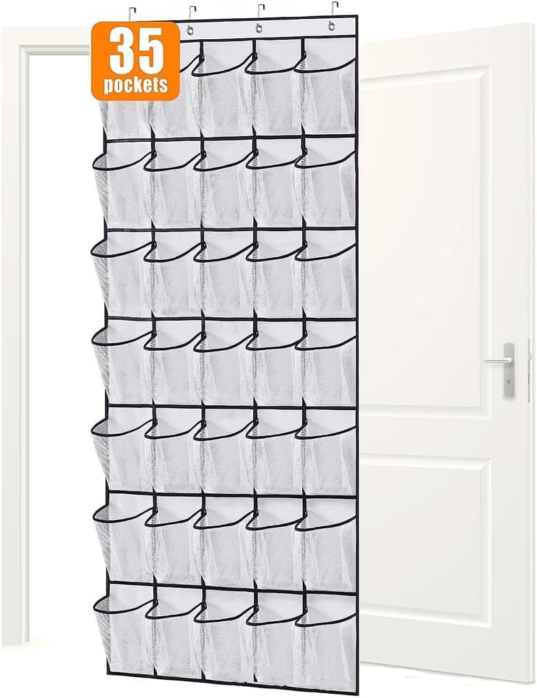 35 Clear Large Pockets Over The Door Shoe Organizer, Mesh Closet Shoe ...