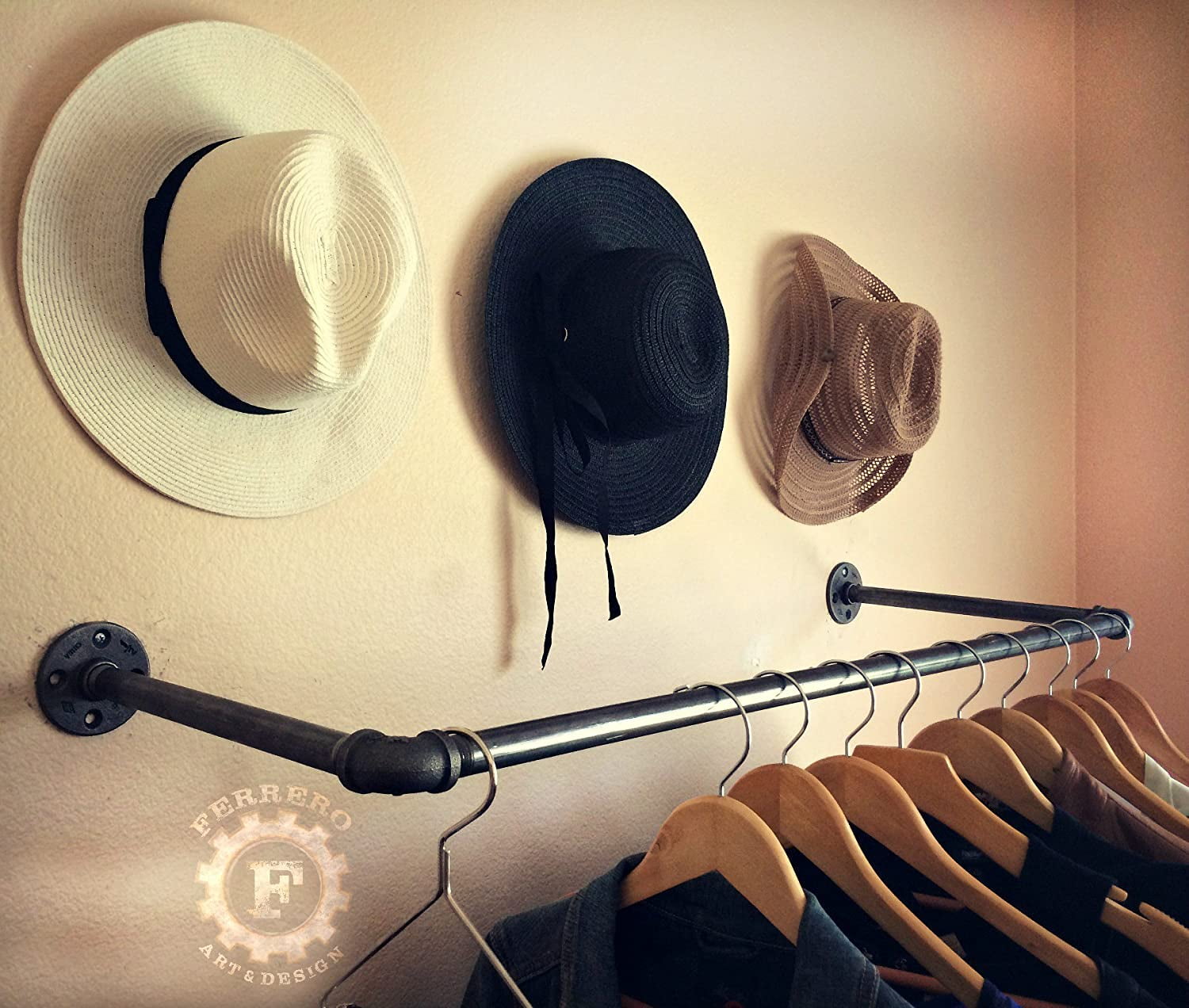 35" Clothing Rack Steampunk Style Decor Garment Rack Industrial Pipe ...