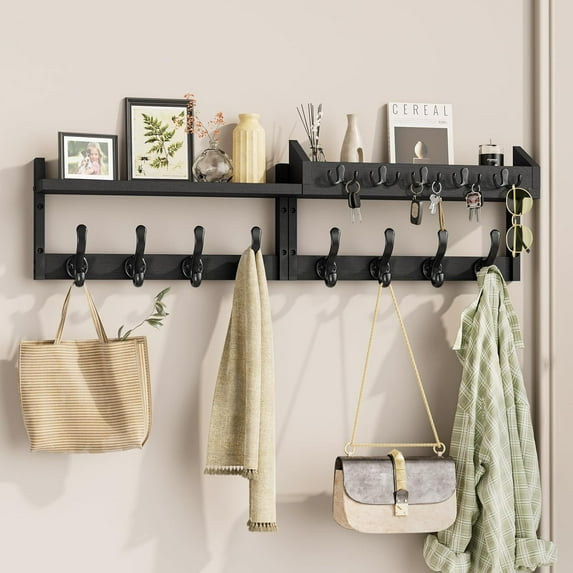 35" Coat Rack Wall Mount with Shelf, 4 in 1 Wall Mounted Coat and Key ...