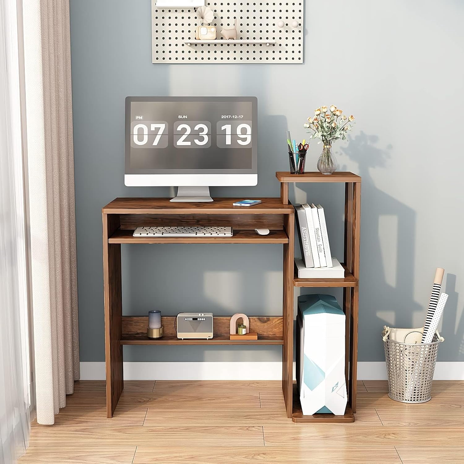 35" Compact Computer Desk with 3-Tier Storage Shelves & Keyboard Tray ...