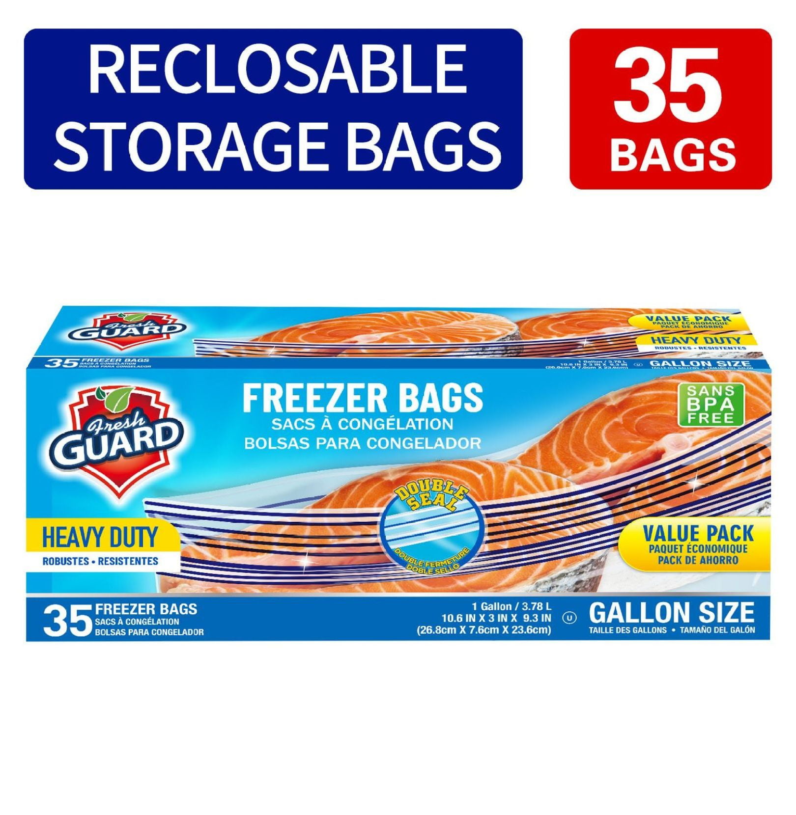 35 Count Heavy Duty Freezer & Refrigerator Storage Bags - Quart Size ...