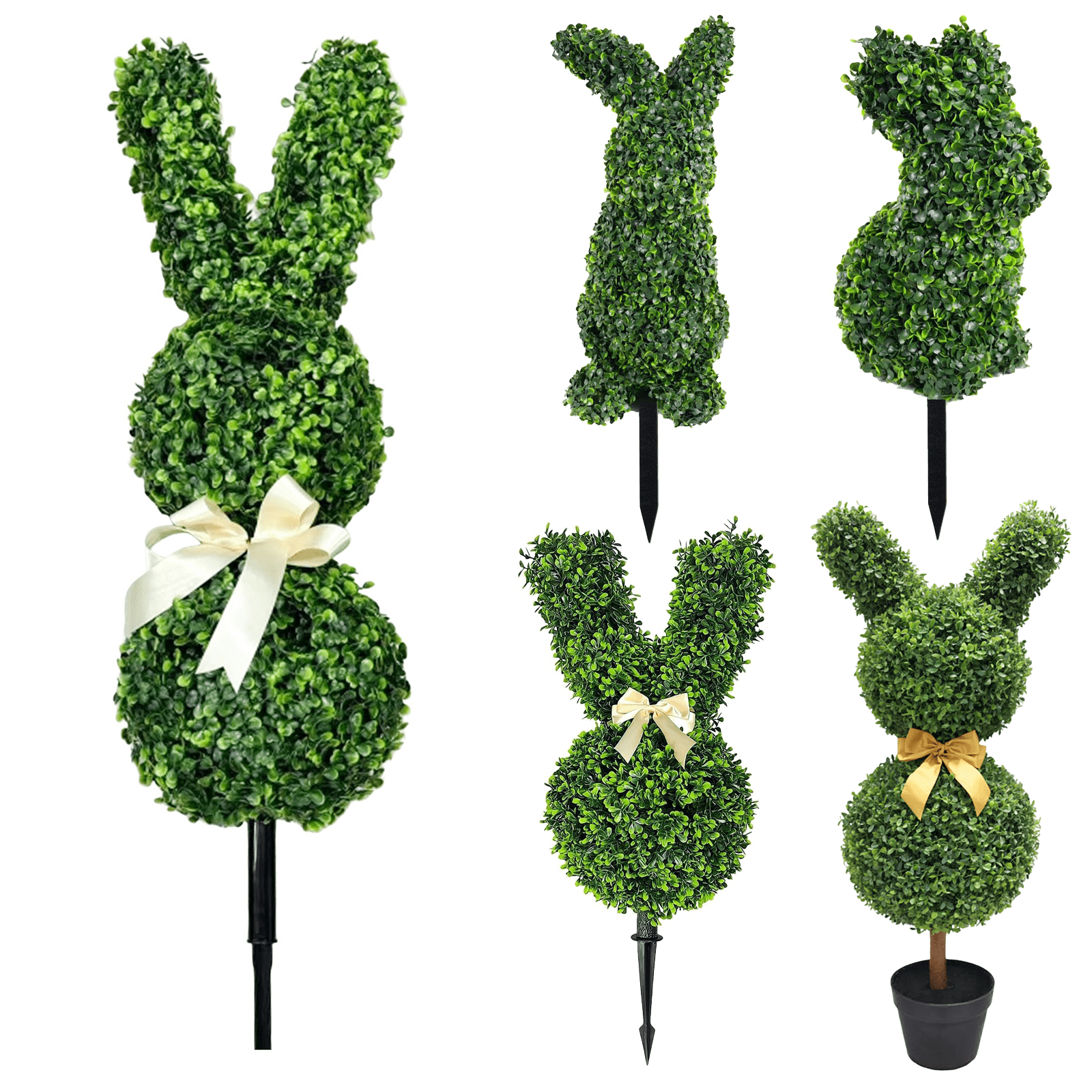 35" Easter Bunny Topiary, Faux Boxwood Rabbit Planter with Decorative ...