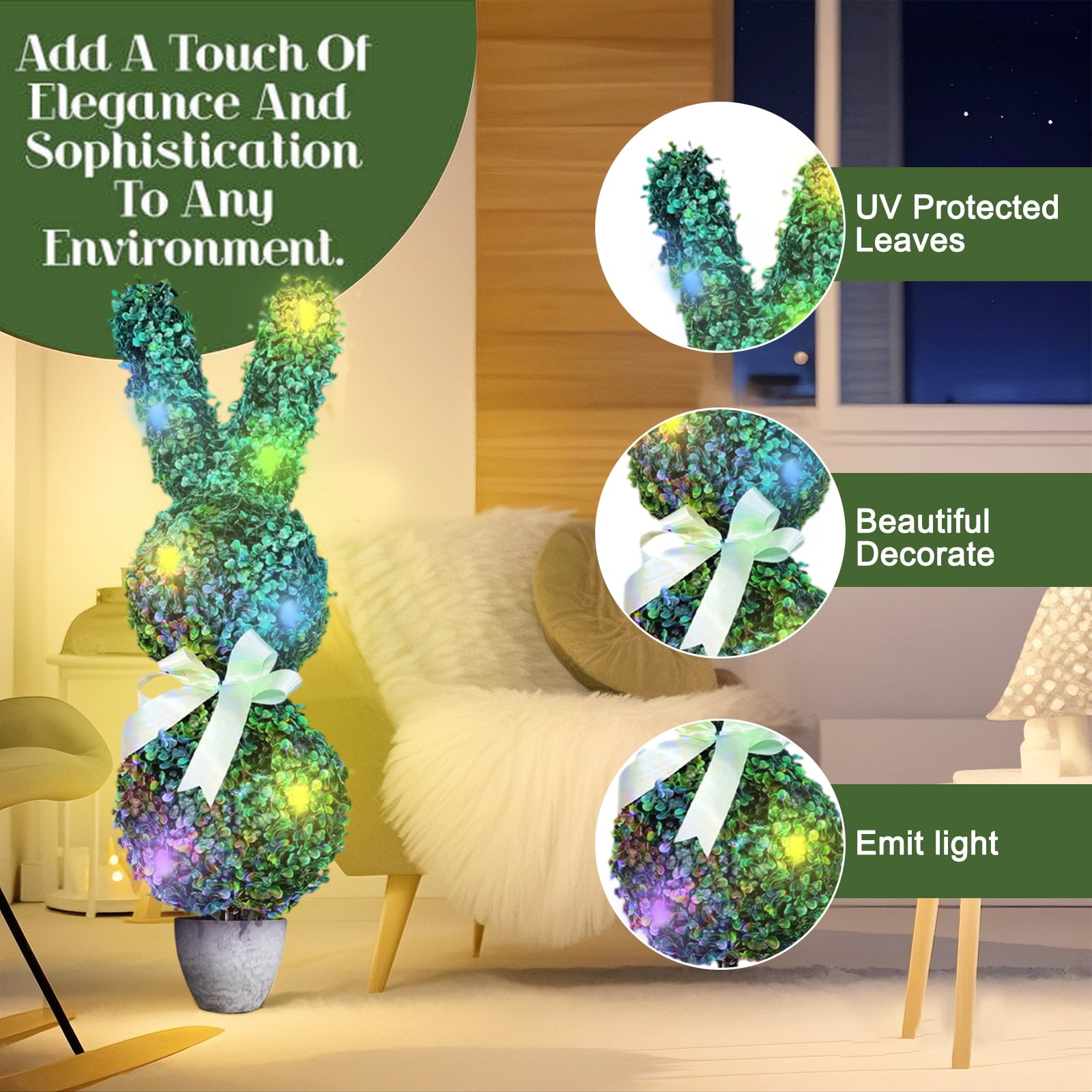 35" Easter Bunny Topiary Outdoor with Light Up, Whimsical Rabbit-Shaped ...
