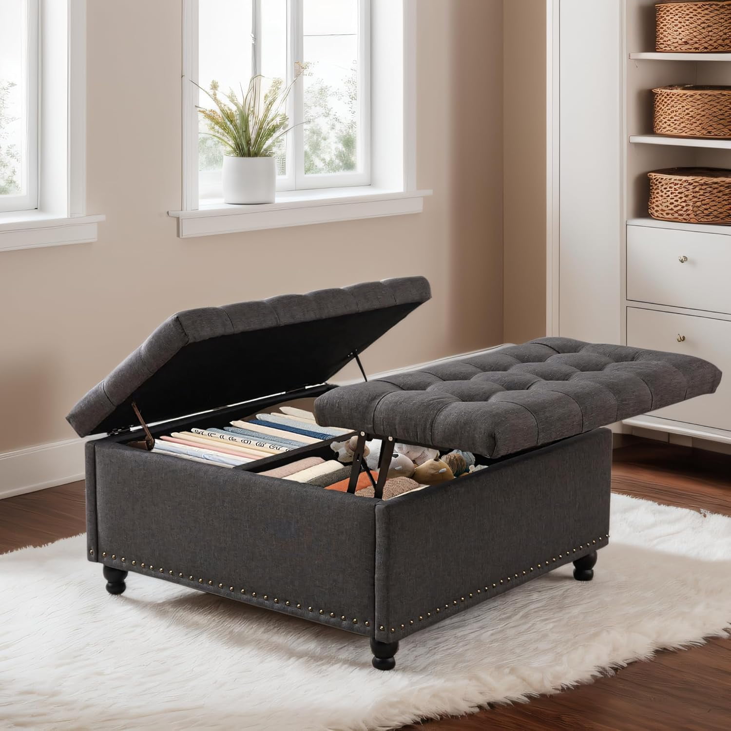 35" Extra Large Square Storage Ottoman, Oversized Square Ottoman with ...