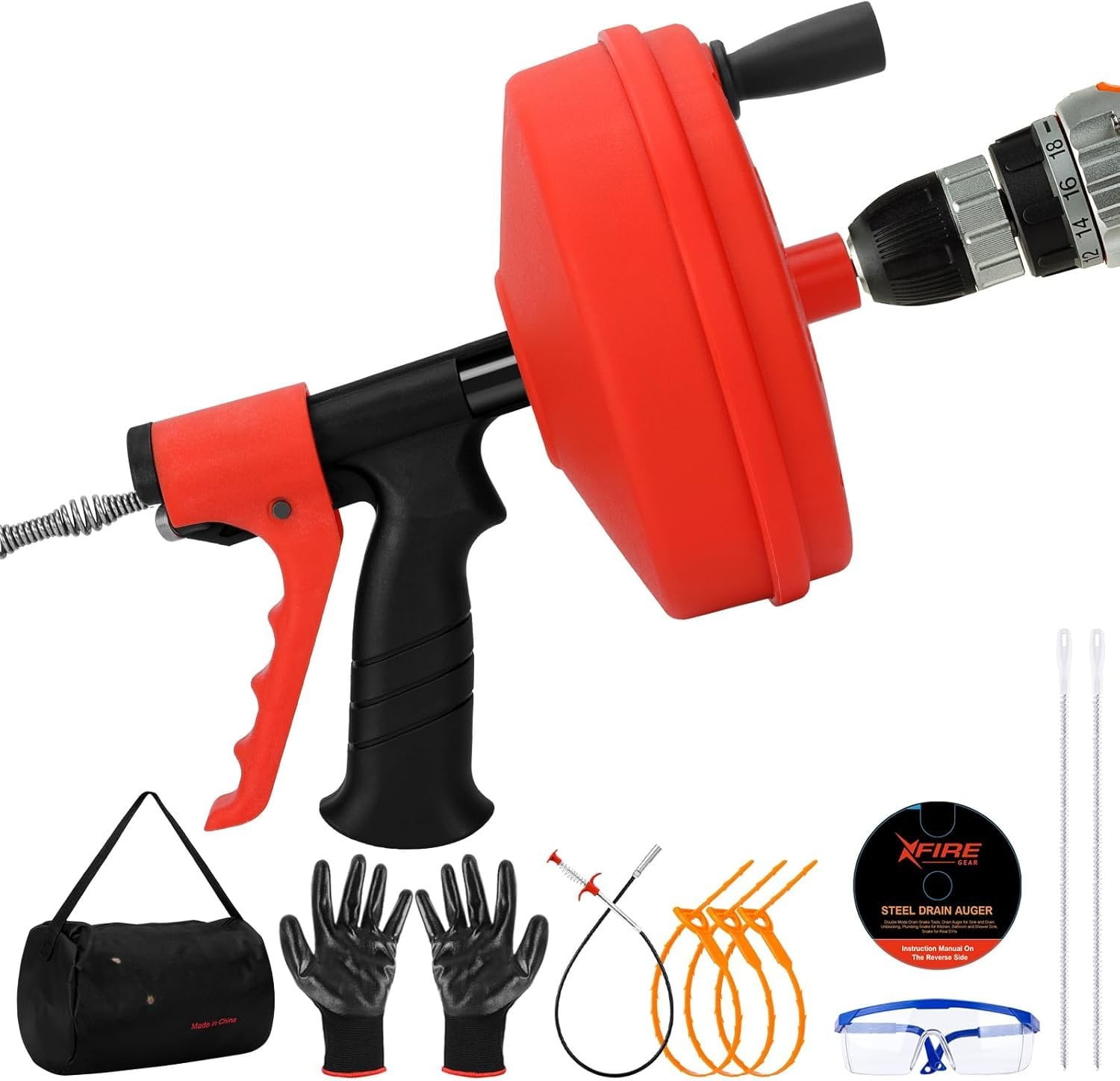 ??35 FT Double Mode Drain Snake Tools, 11-in-1 Drain Auger for Sink and ...
