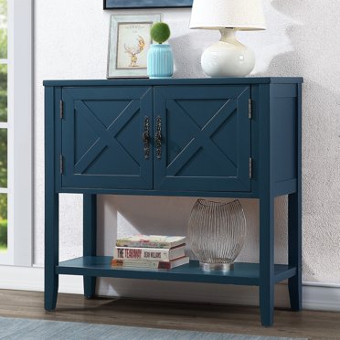 "60"" Rustic Solid Wood Console Table with 4 Drawers and Shelf, Navy ...