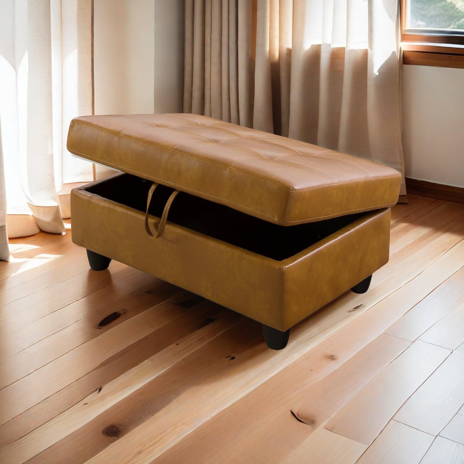 35" Faux Leather Storage Ottoman with Lid Lifting Function, Oversized ...