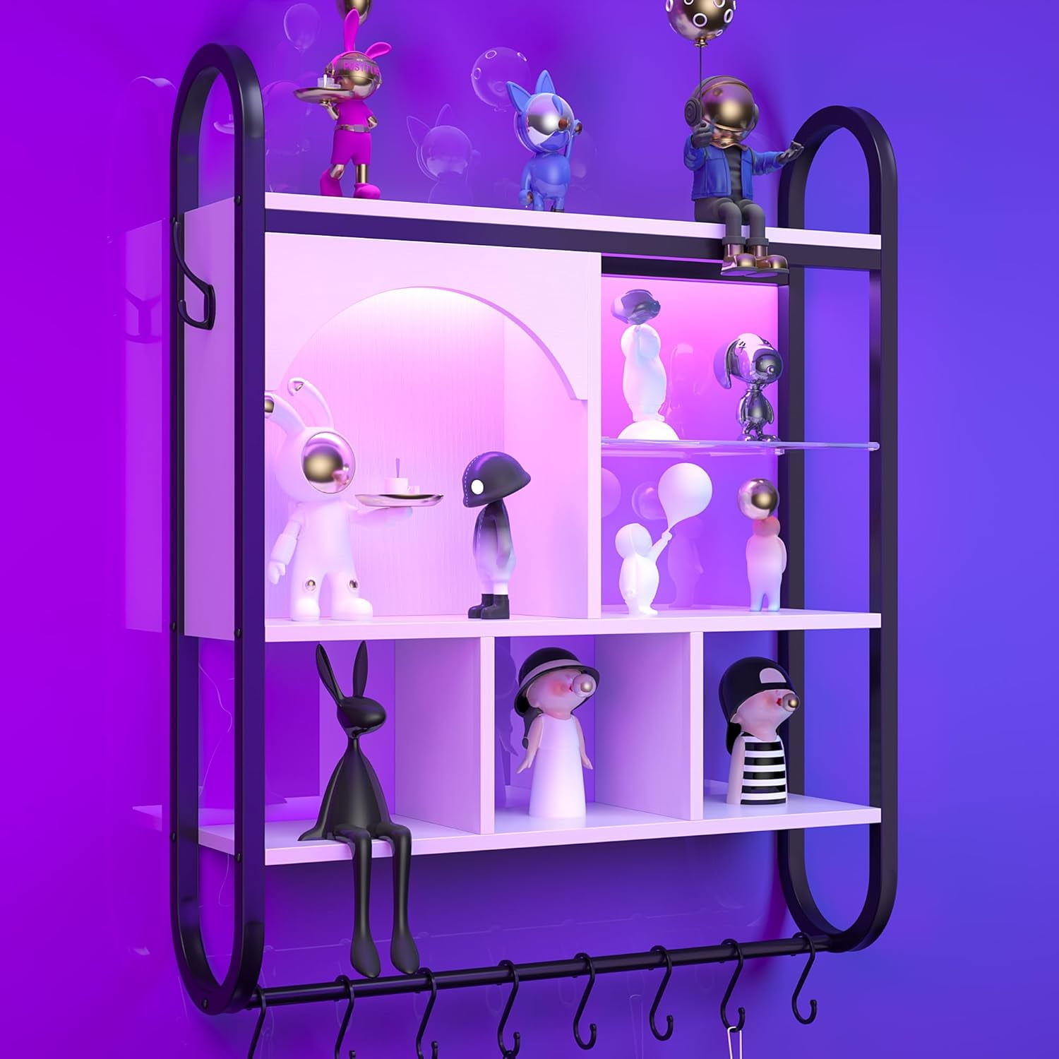 35'' Floating Shelves with LED Lights, 4 Tiers Decor Display Shelf with ...