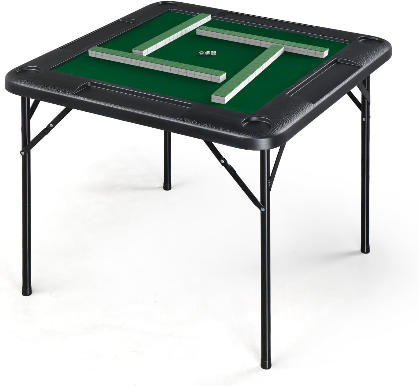 35" Foldable Mahjong Table, Square 4 Player Card Game Table w/Cup Holders & Chip Grooves ...