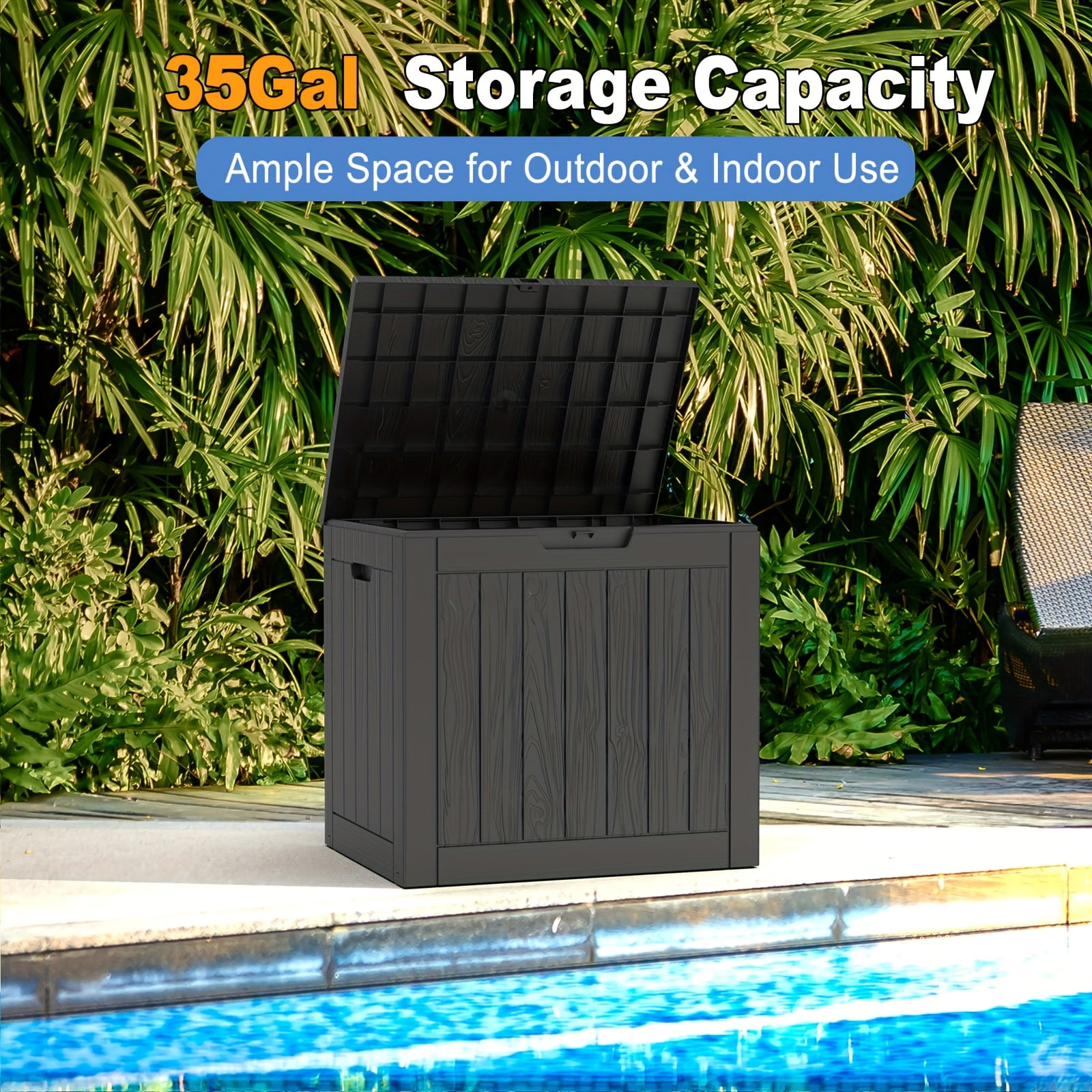 35-Gallon Outdoor Storage Deck Box – UV-Resistant & Waterproof Resin ...