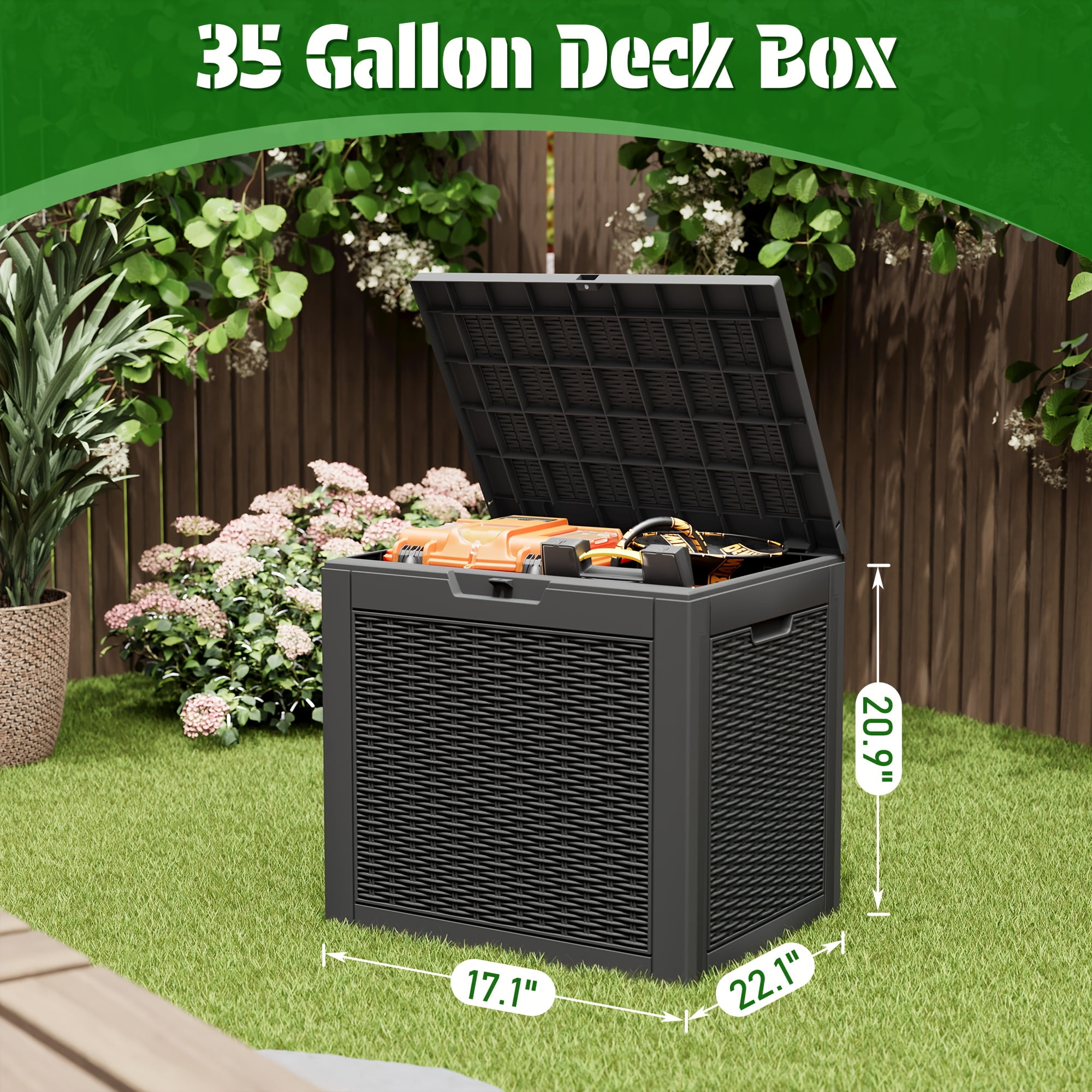 35 Gallon Waterproof Outdoor Deck Box | Locking Hole & Side Handles ...