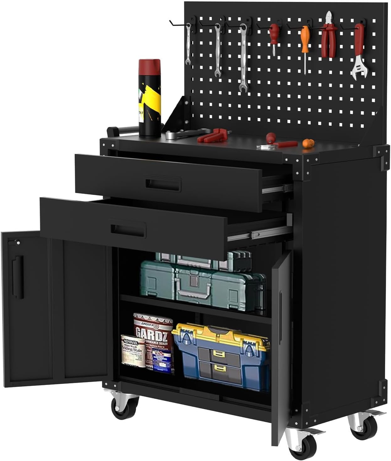 35" Heavy-Duty Steel Rolling Tool Cabinet with Locking Casters, 2 Deep ...