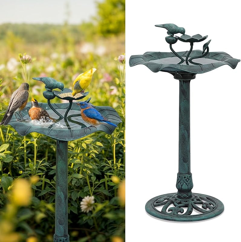 35'' Height Bird Bath Vintage Pedestal Birdbath 5L Water Bird Fountain ...